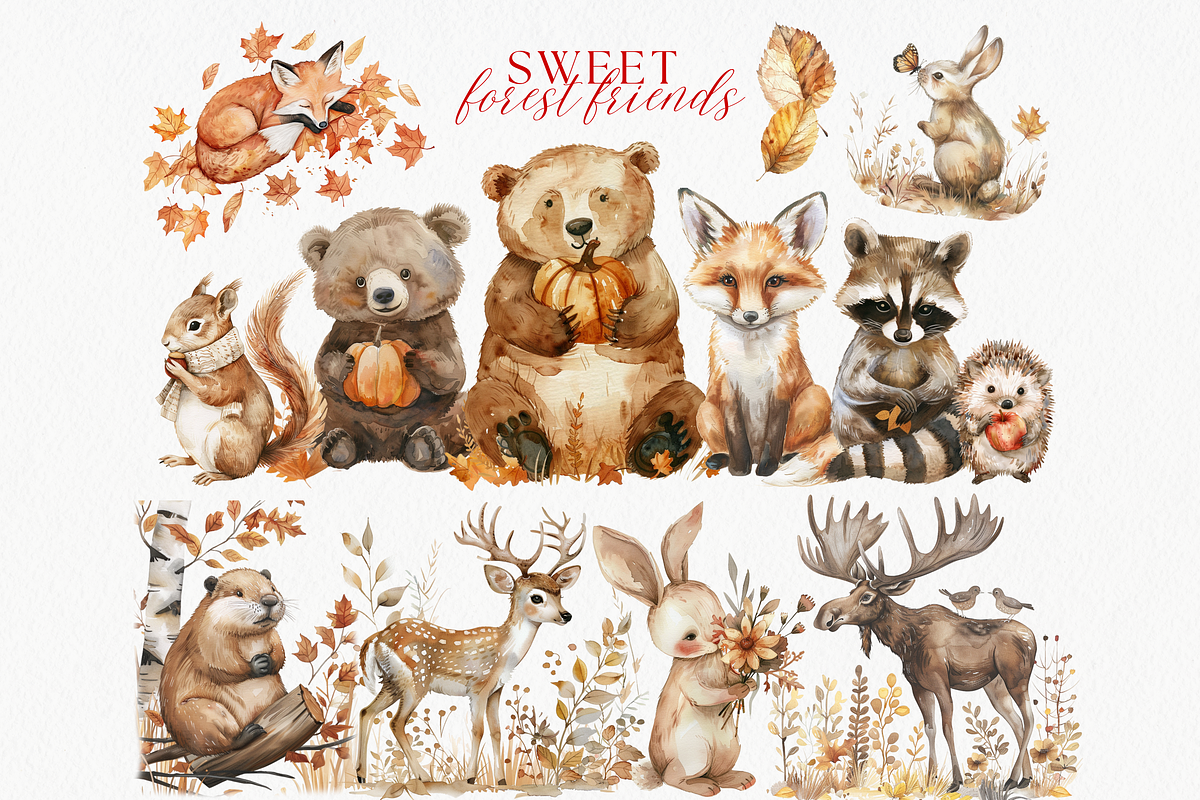 Fall in the Forest Woodland Clipart, a Seasonal Illustration by ...