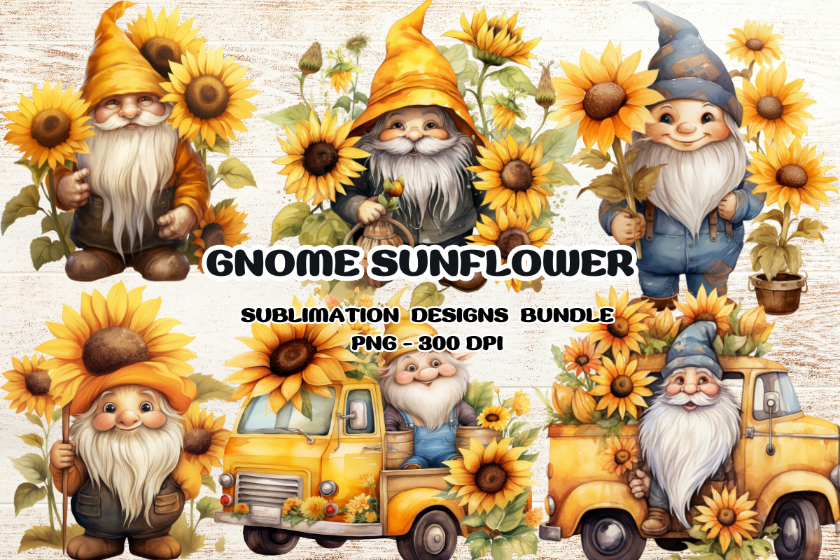 Gnome Sunflower Bundle Clipart, an Illustration by SindyPrintDesign ...