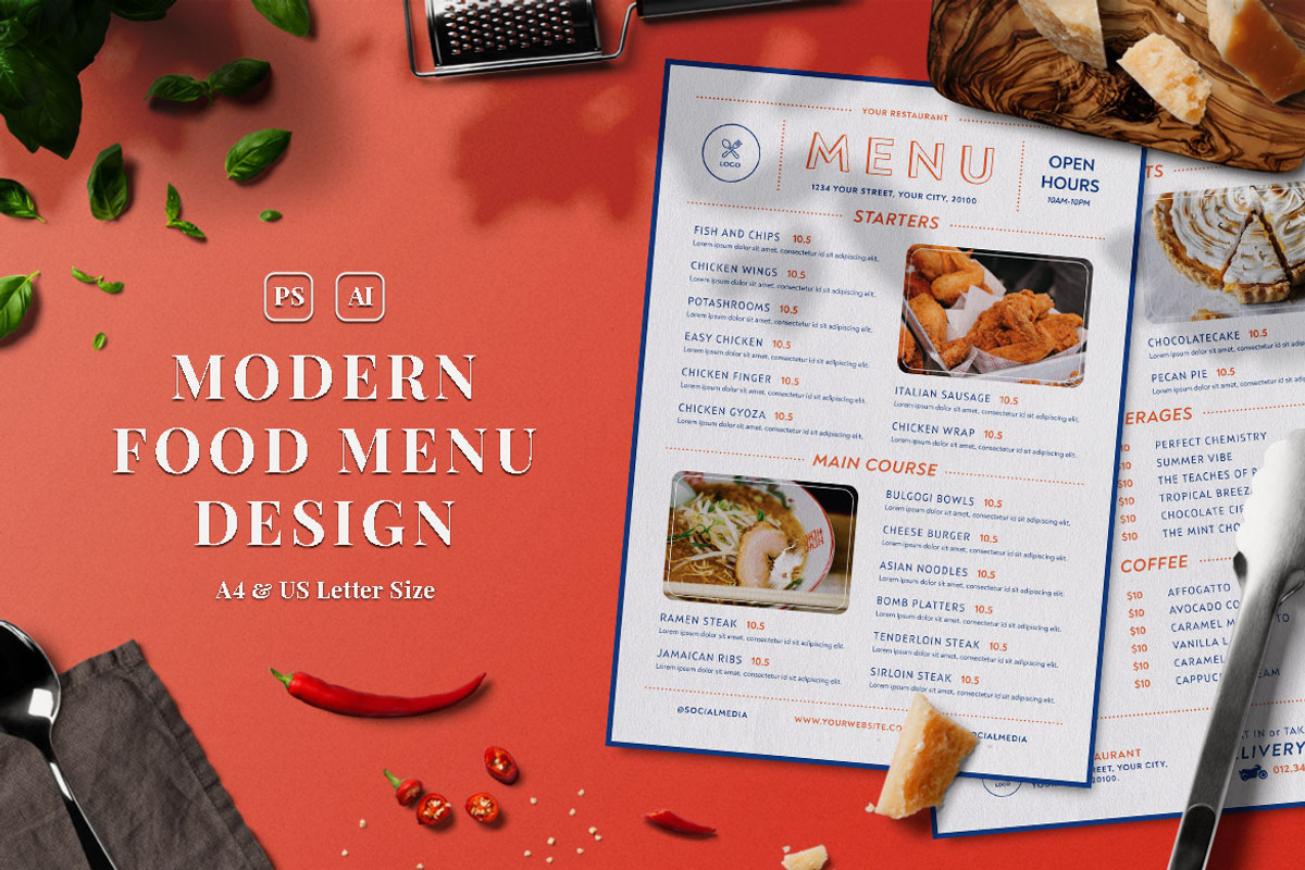 Modern Food Menu, a Print Template by The Savory Directors