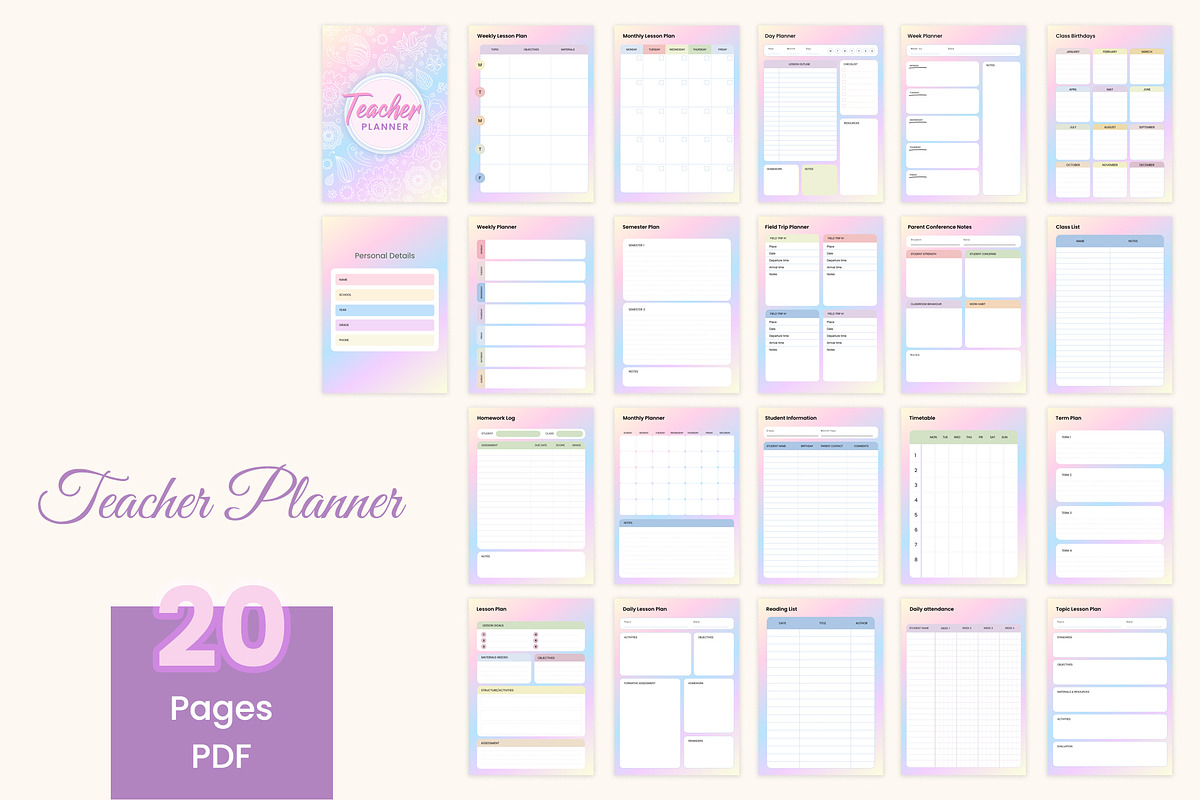 Teacher lessons planner 22 templates