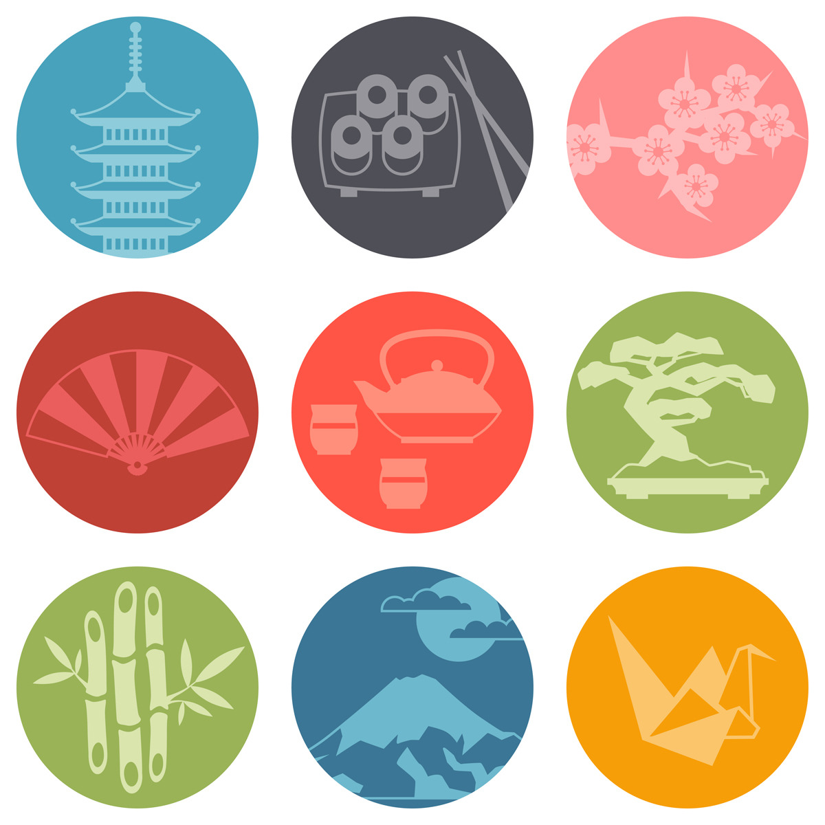 Japan symbols and background set., an Illustration by incomible