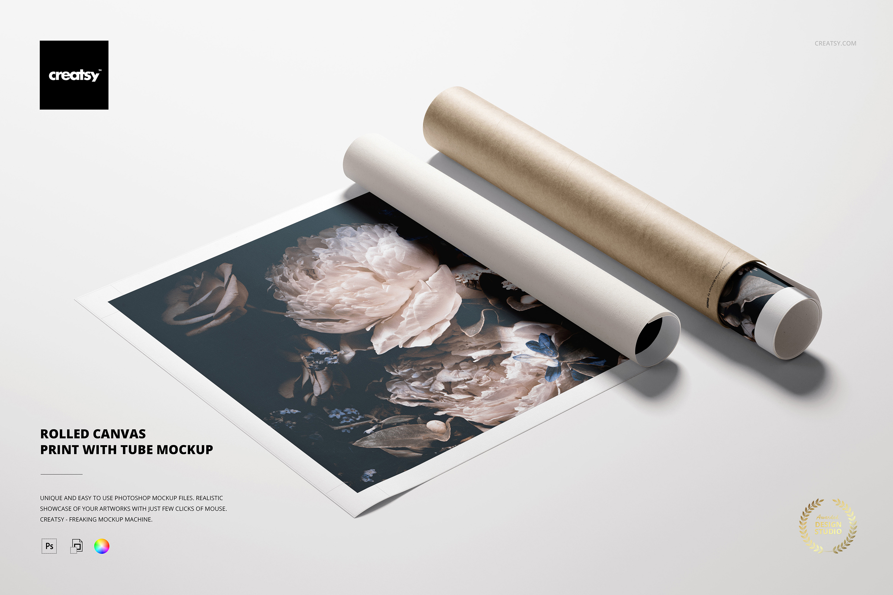 Rolled Canvas Print with Tube Mockup, a Merchandise Mockup by creatsy5