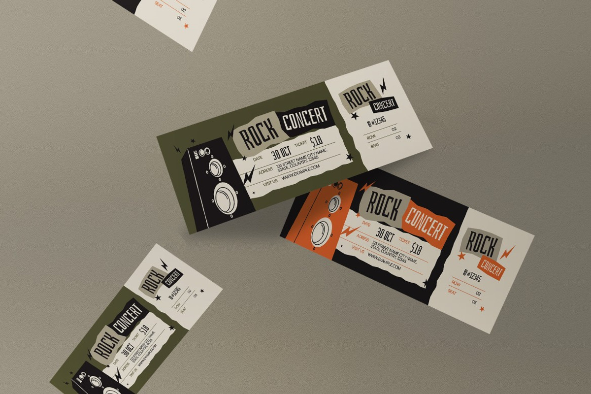 Rock Concert Ticket, a Card Template by graphicook