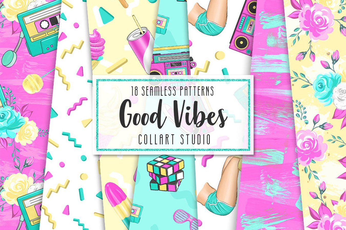 80s digital paper, summer papers, a Pattern Graphic by Collart Studio
