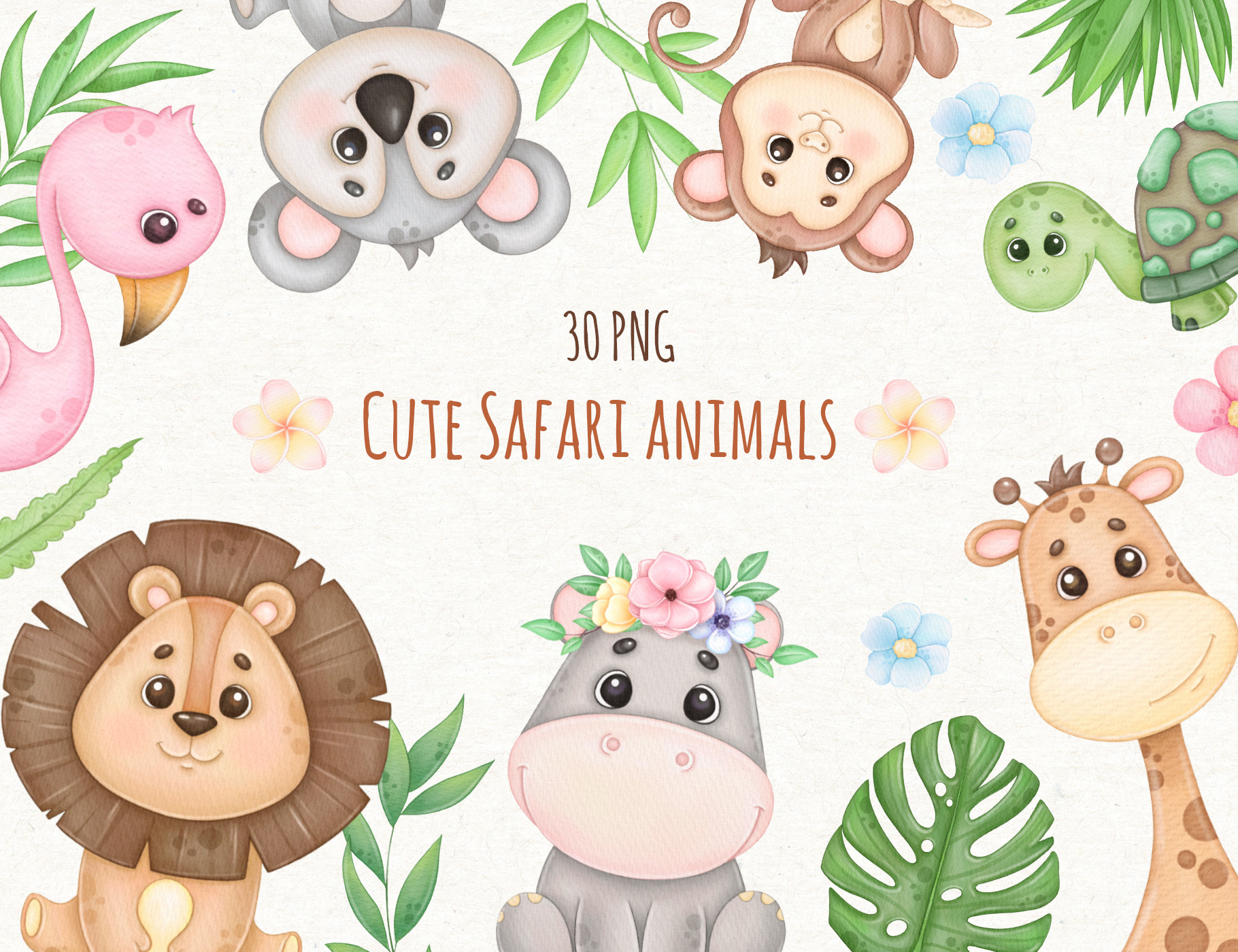 Cute Safari Jungle Animals Clipart, an Animal Illustration by ekossa_art