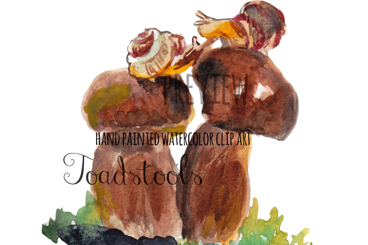 Toadstools watercolor clip art, an Illustration by SandraGraphicDesign