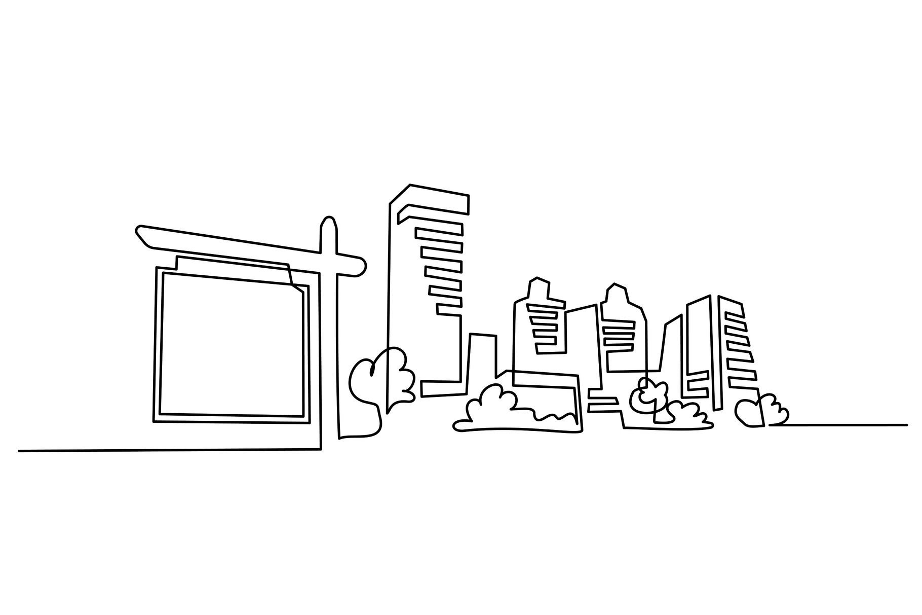 Building Cityscape One Line Art, an Object Illustration by Valenty