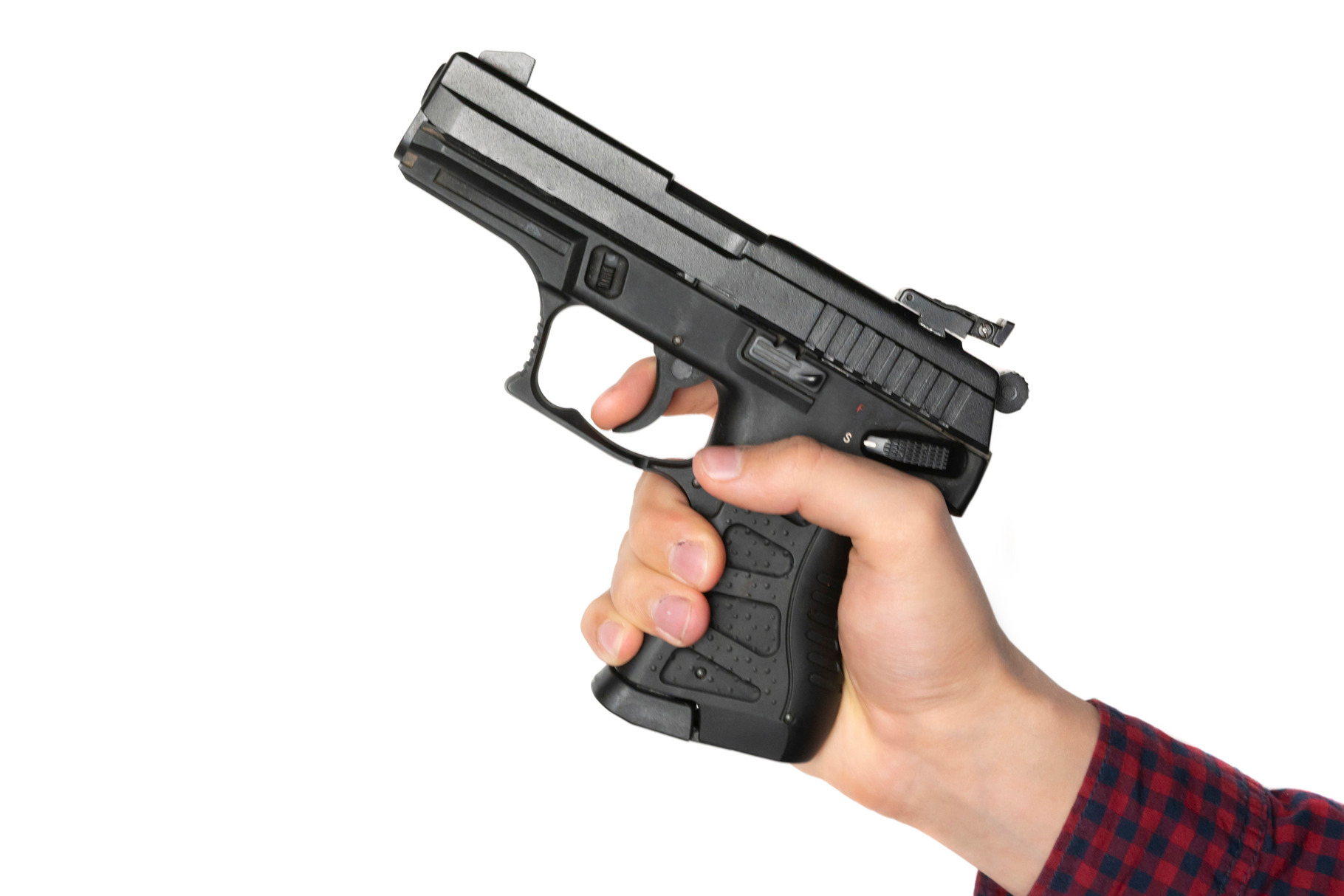 black pistol handgun in man hand iso | Background Stock Photos ...