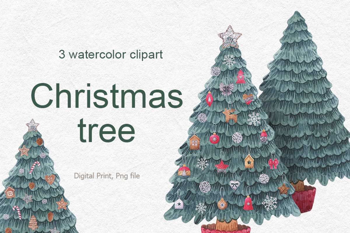 Watercolor clipart christmas trees, an Illustration by CreativeByLu