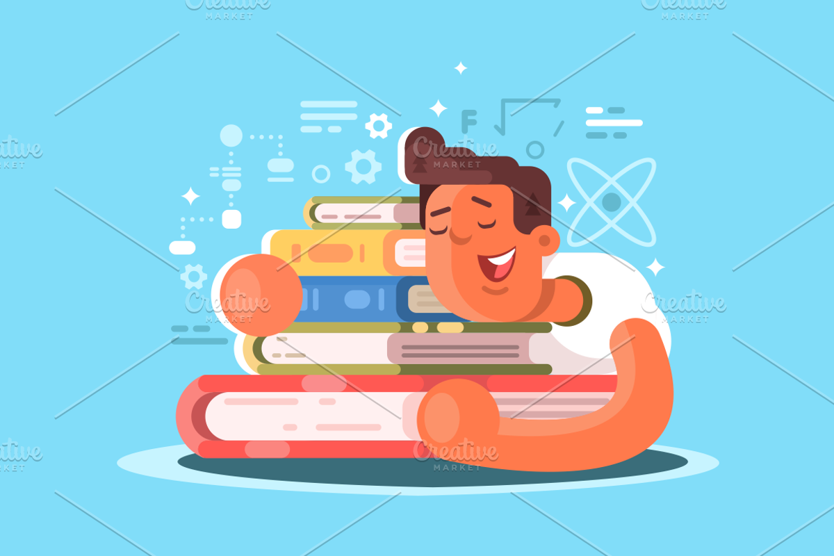 Cartoon man hugging books, an Education Illustration by Kit8.net
