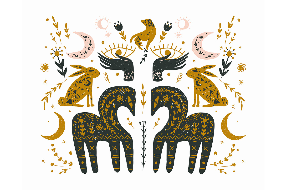 Scandinavian Nordic Folk Art, an Animal Illustration by Chikovnaya