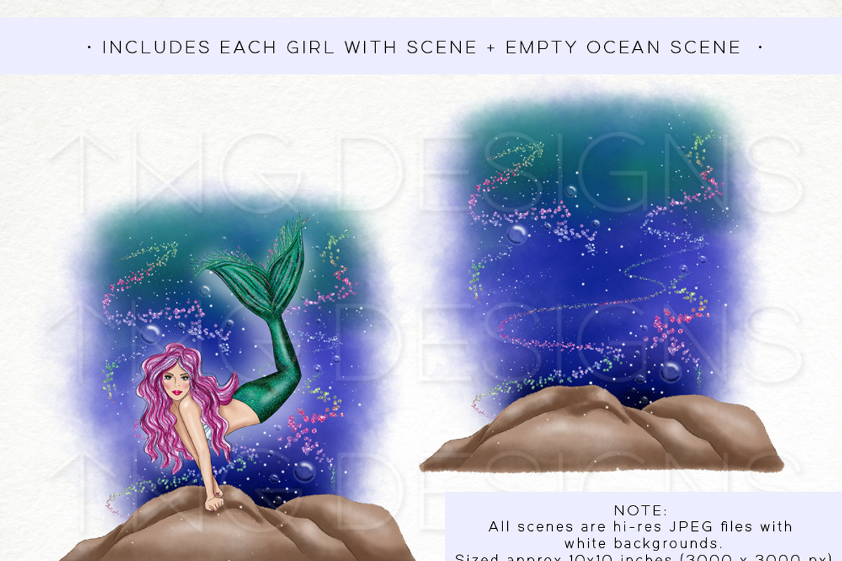 Mermaid Sea Life Fashion Clip Art, an Illustration by TWG Designs ...