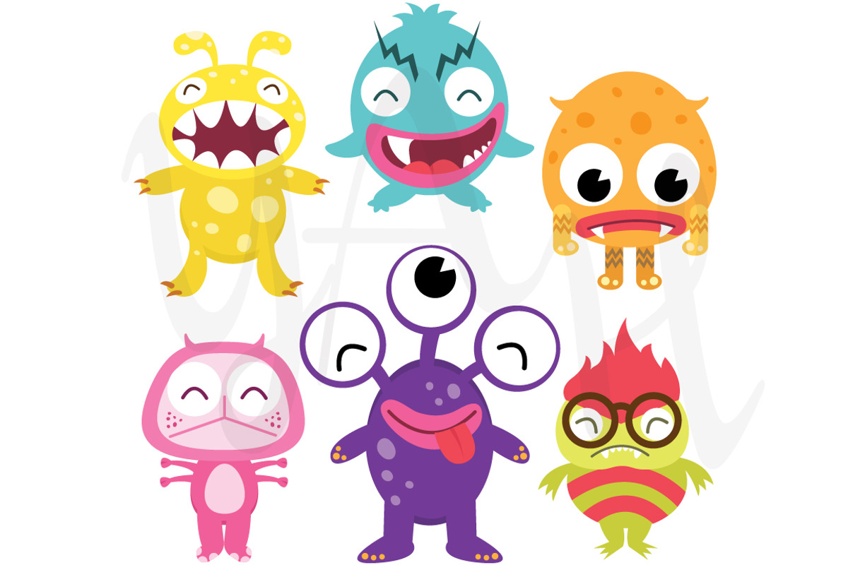 Silly Cute Monsters Clip Art, an Illustration by YenzArtHaut