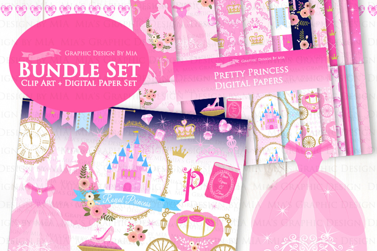 Princess Pink Clipart+Pattern set, an Illustration by Mia's Graphic ...