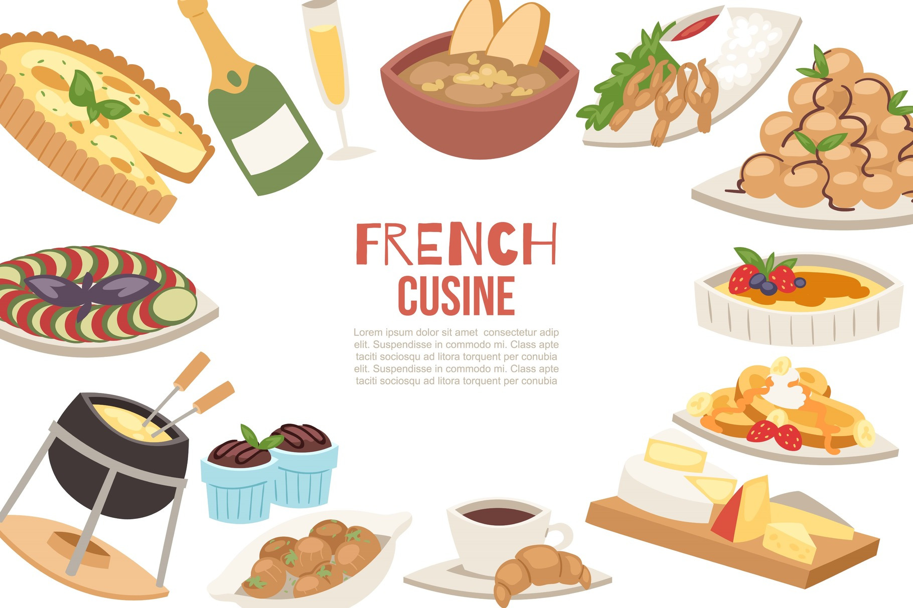 French cuisine vector illustration, a Food Illustration by RocketArt ...