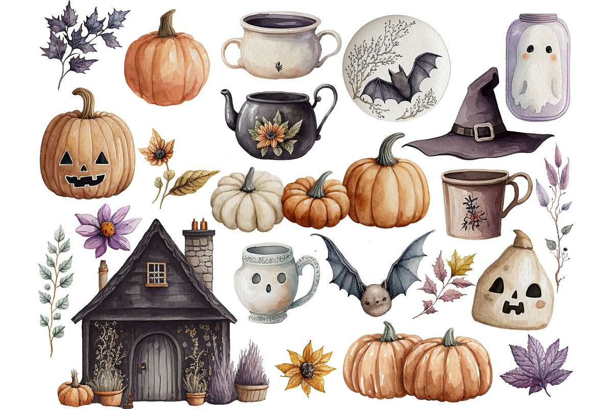 Cute Halloween Clipart Set, a Graphic by JBArt Clipart