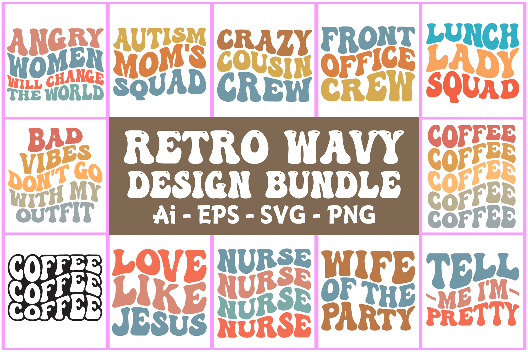 Retro Wavy Design Bundle Svg
