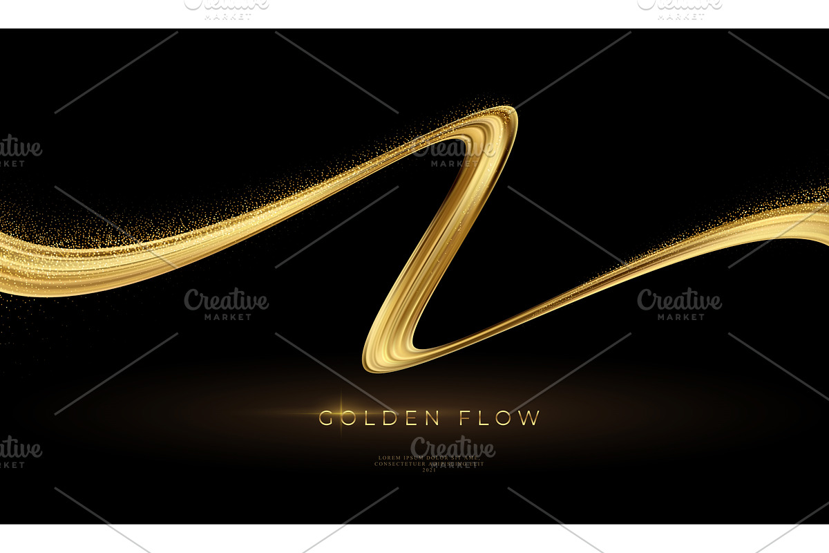 Modern 3d banner with gold flow on, an Illustration by Vik_Y Vector&Design