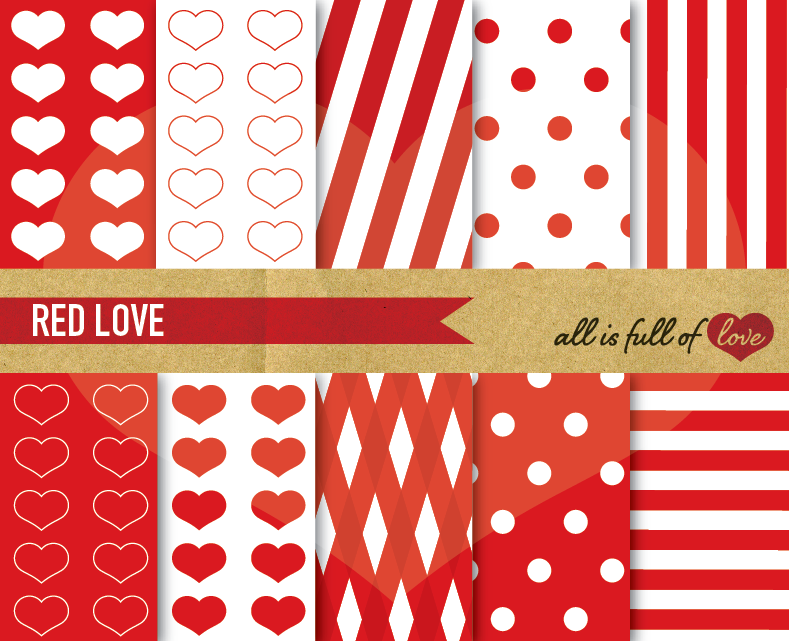Red Printable Digital Paper Set, a Pattern Graphic by All is full of Love