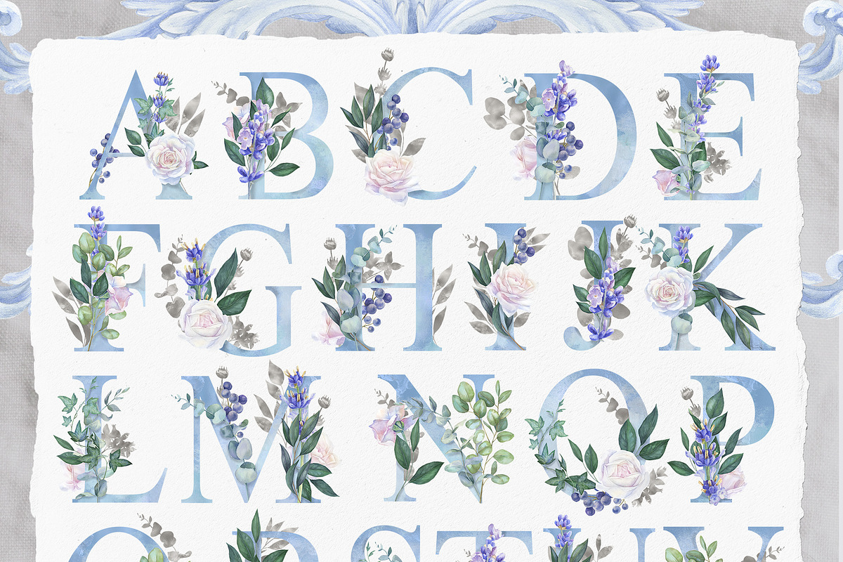 Blue watercolor ornate letters, a Decorative Illustration by WonderWonder
