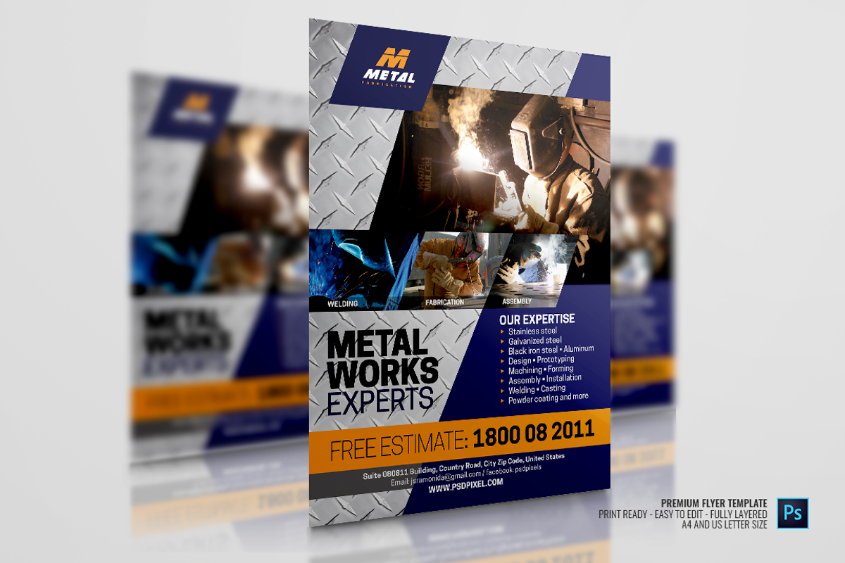 Steel Works and Fabrication Flyer, a Flyer Template by PSDPixel