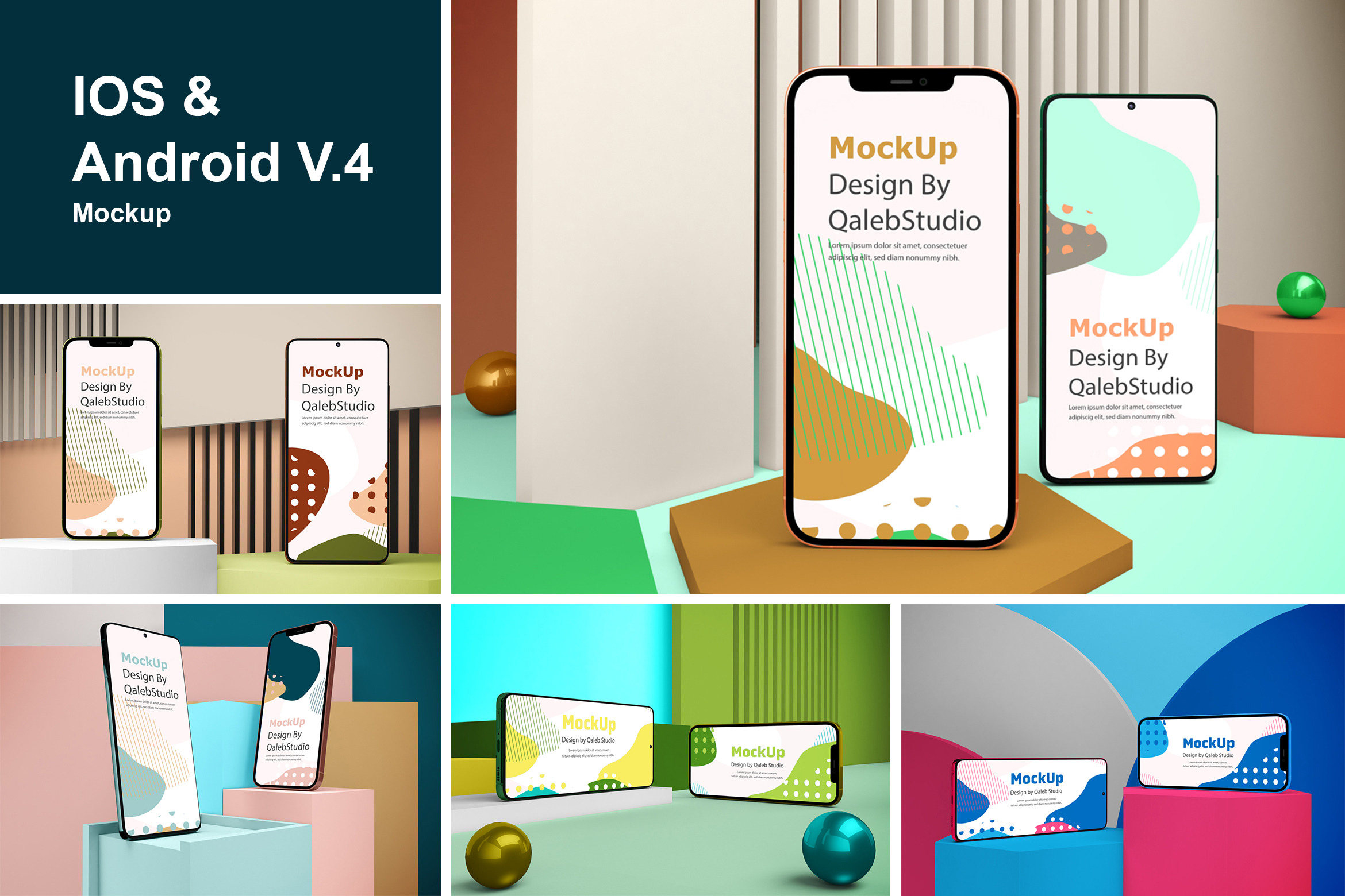 IOS & Android V.4 Mockup, an iPhone Mockup by Qaleb Studio