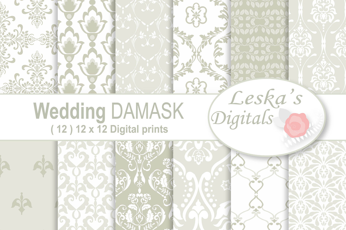 Wedding Damask Pattern Digital Paper, a Pattern Graphic by Leska's Digitals