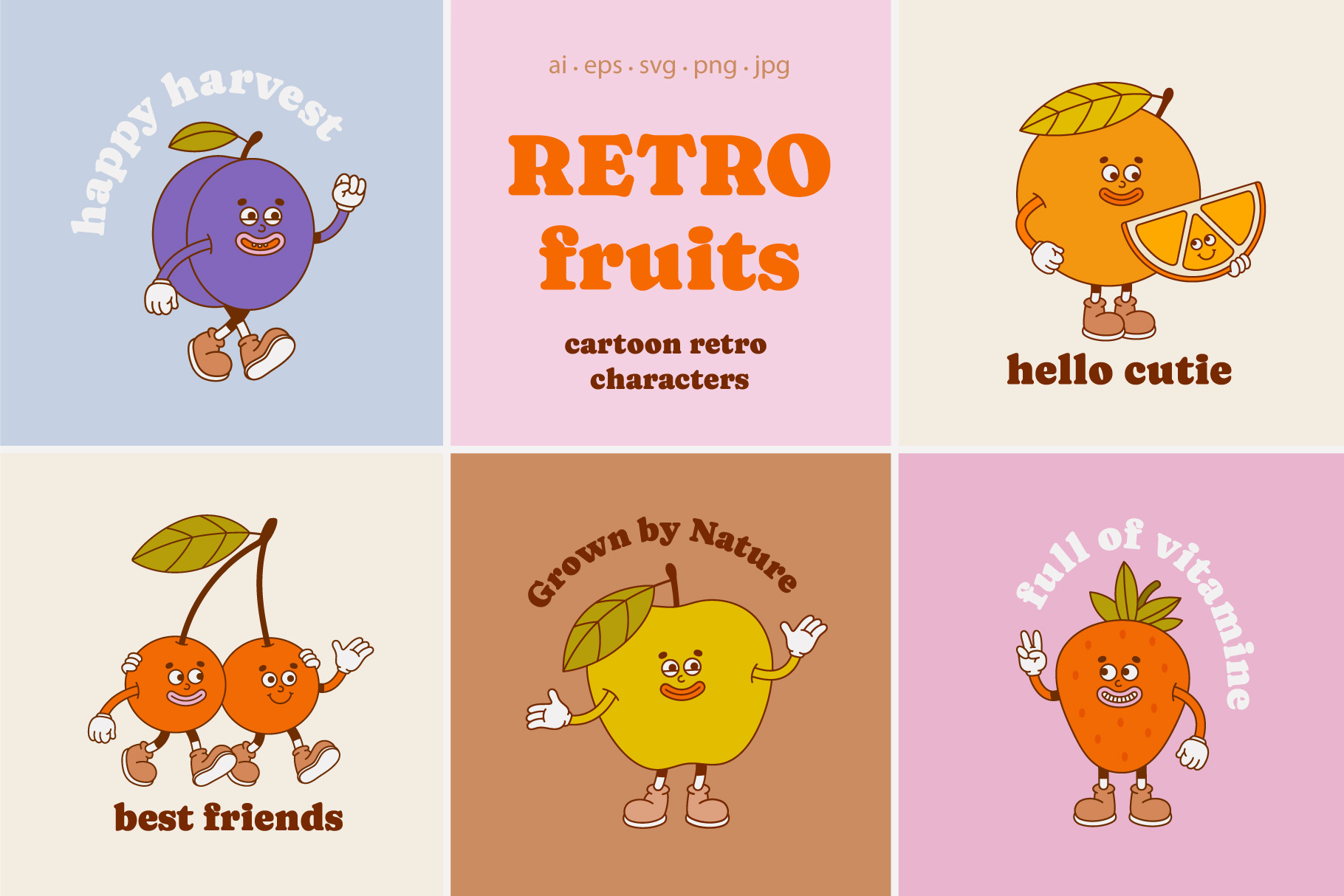 Retro Fruits, a Food Illustration by Sweet Corner | Creative Market