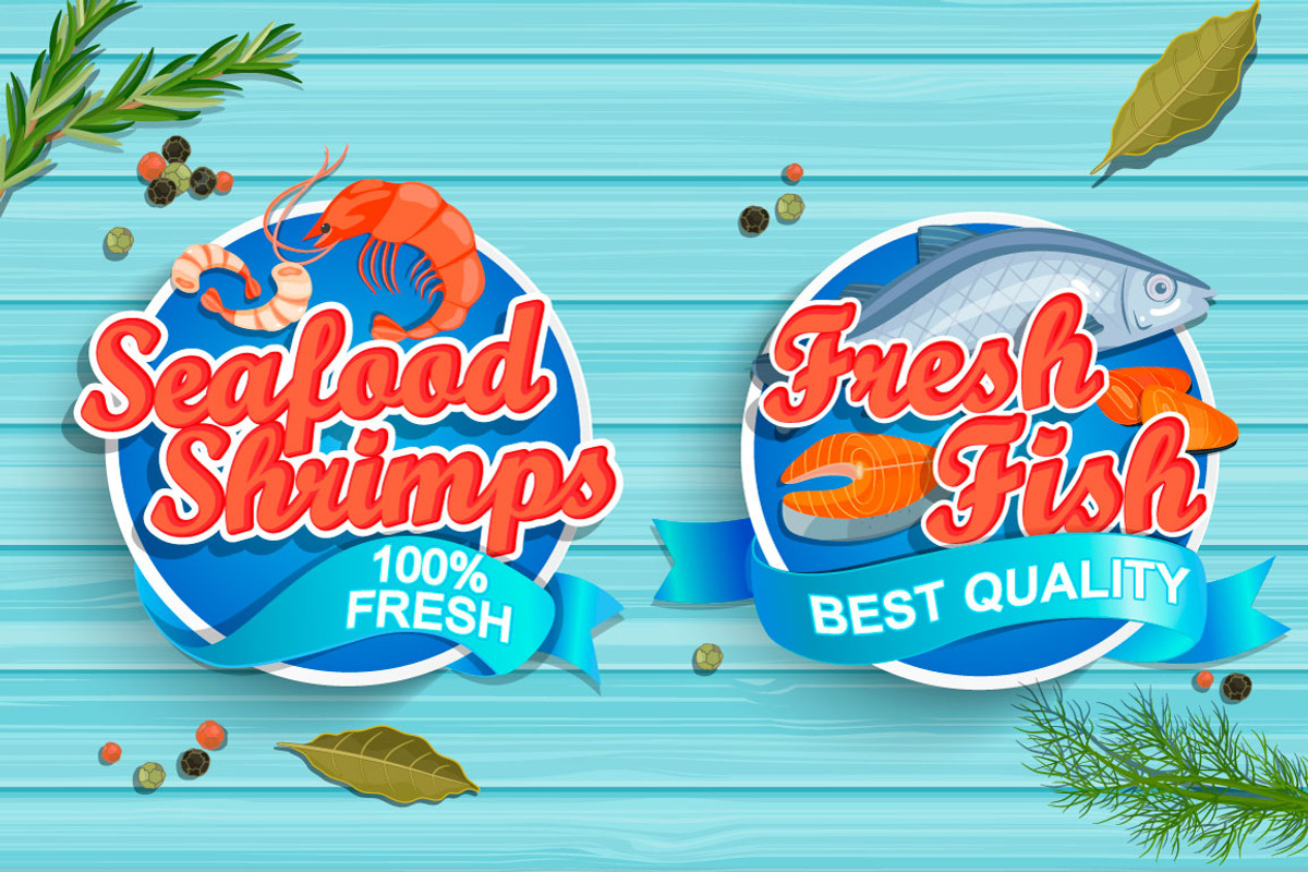 Seafood emblems and icons., a Food Illustration by tanda_V