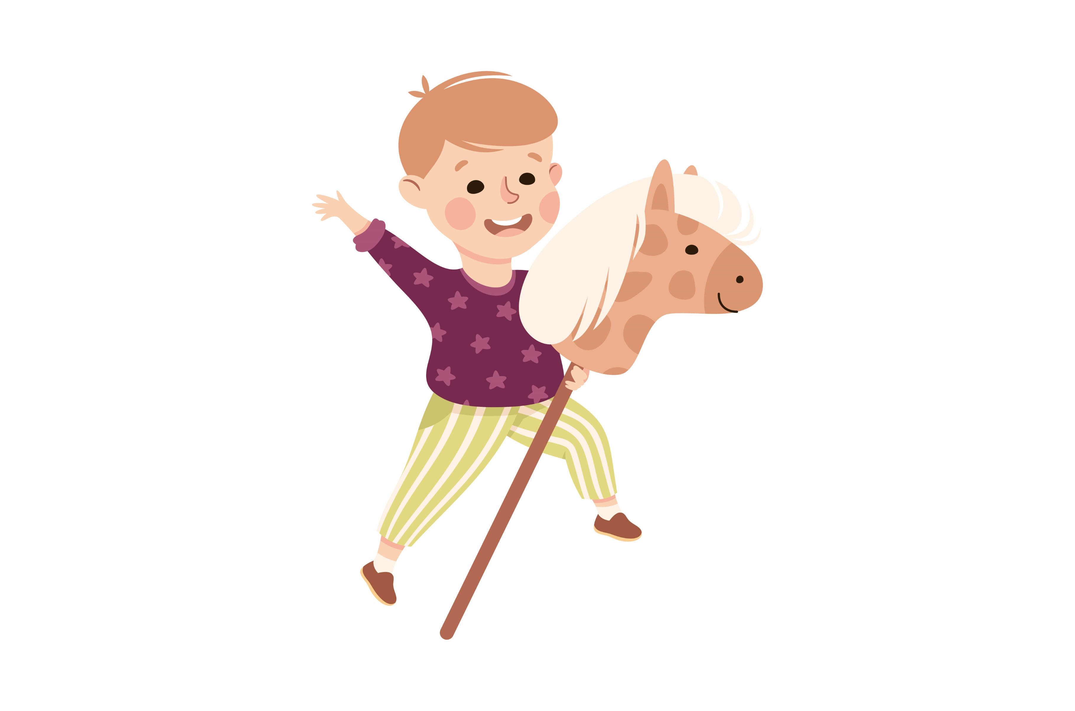 Cute Boy Riding Stick Horse, an Education Illustration by TopVectors
