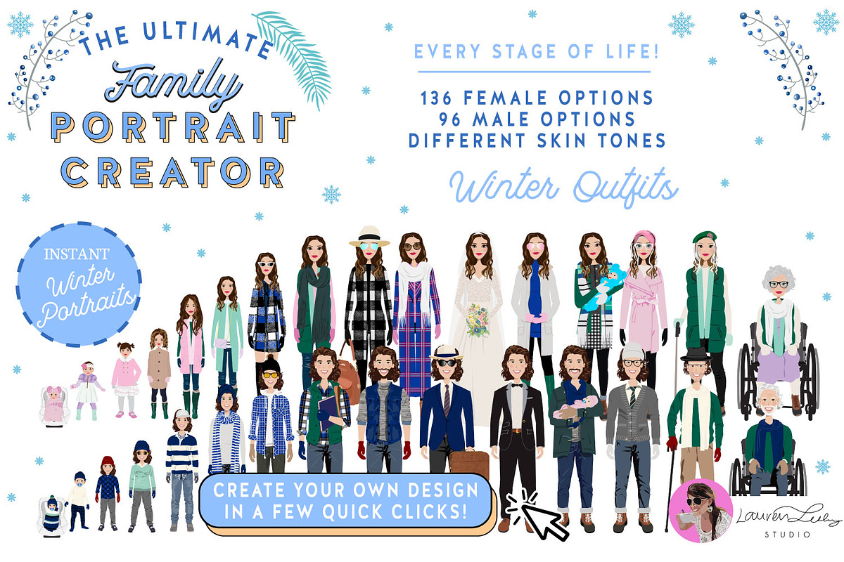 Portrait Creator Winter Family, a Person Illustration by Lauren Lesley ...