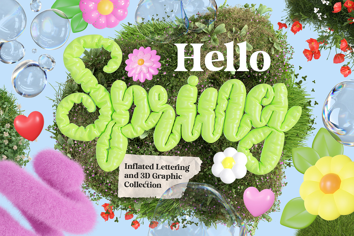Hello Spring - 3D Lettering Set, a Graphic by LarysaZabrotskaya