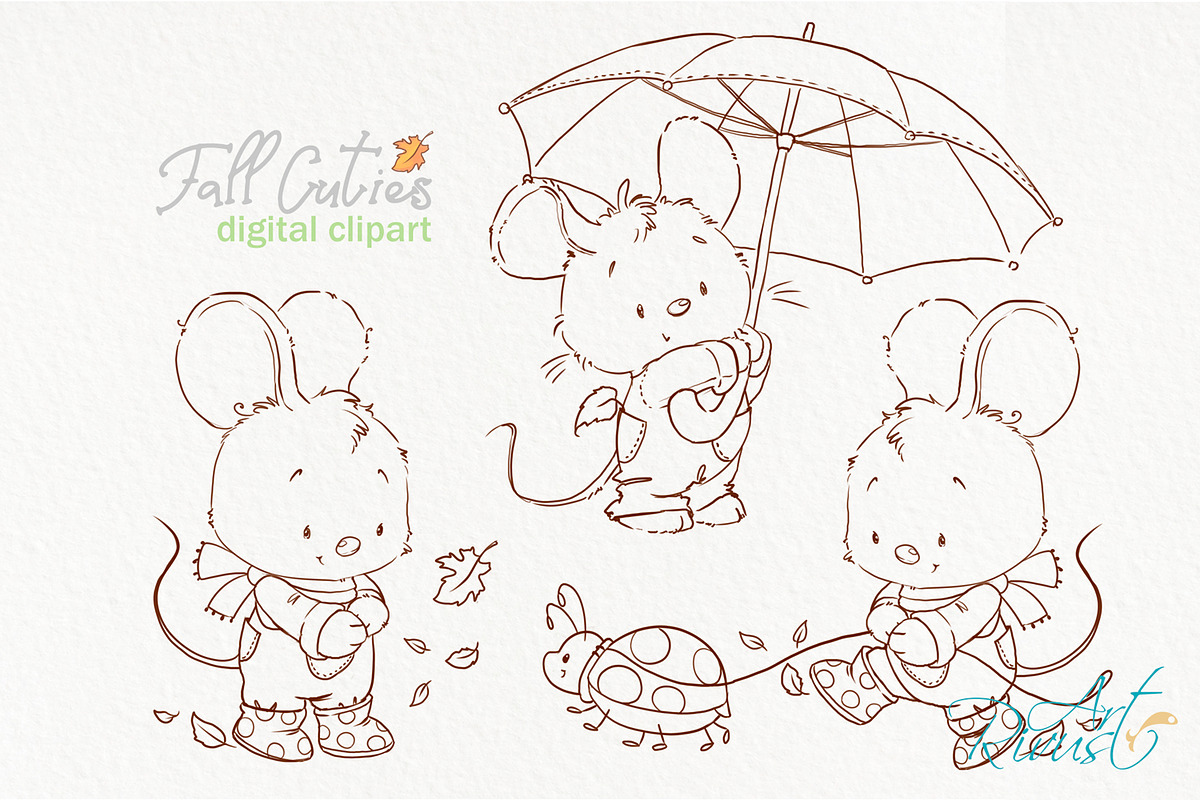 Fall clipart. Cute mouse clip art., an Animal Illustration by RivusArt