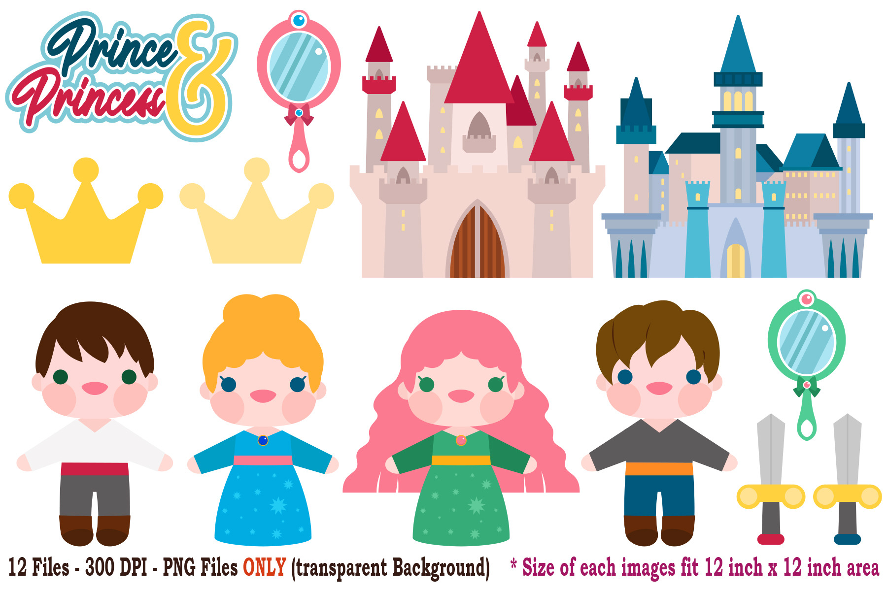 Prince Princess Digital Clip Art, an Object Graphic by Cozy Cat Design