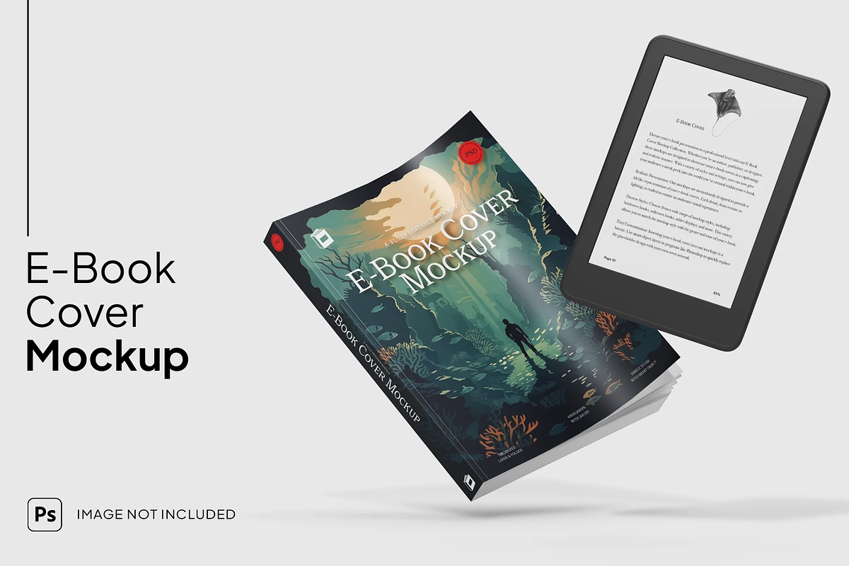 E-Book Mockup - Multiple Angles, a Books & Magazine Mockup by graphicsauce