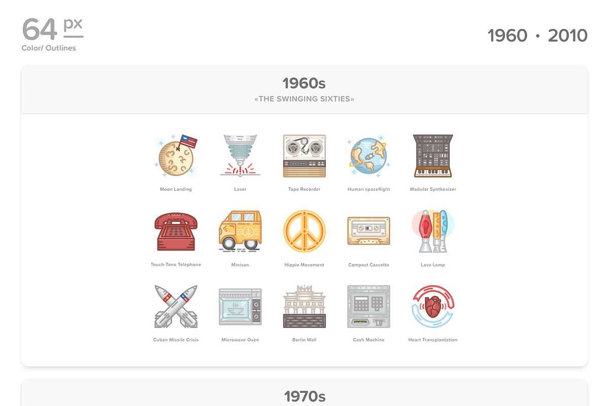 20 Century History.Color line Icons, an Outline Icon by Yeticrab