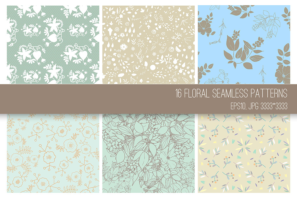 16 Floral seamless patterns, a Pattern Graphic by Lera Efremova
