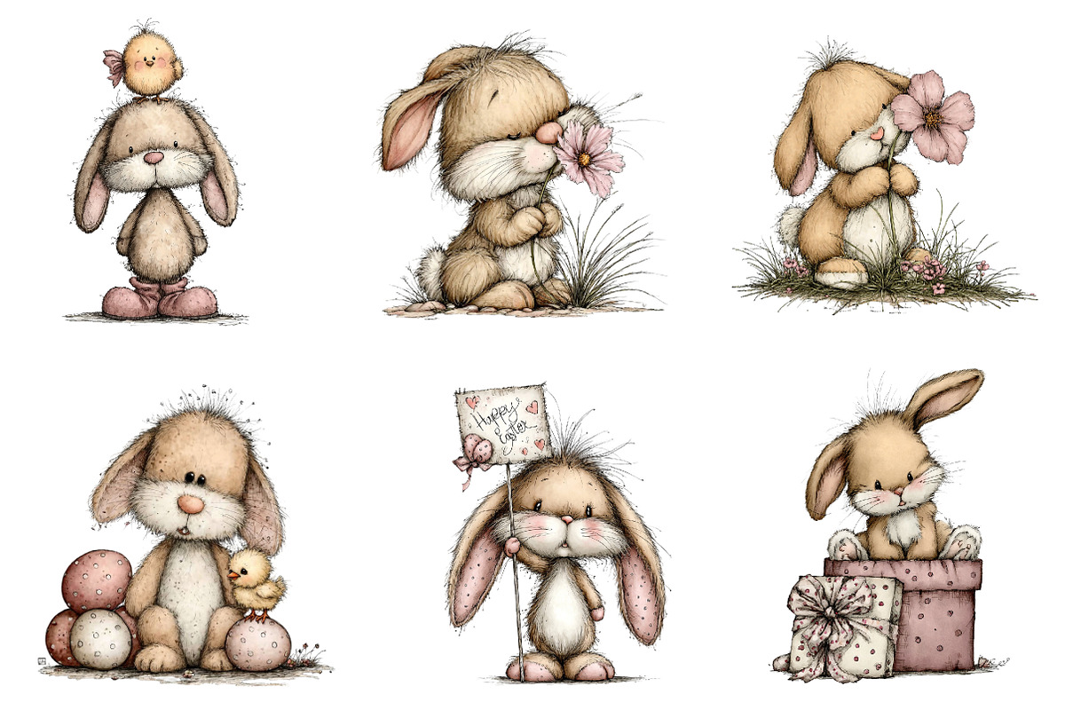 Whimsical Easter Bunny Clipart, an Illustration by CreationArt