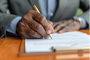 Senior black man signing document | People Images ~ Creative Market