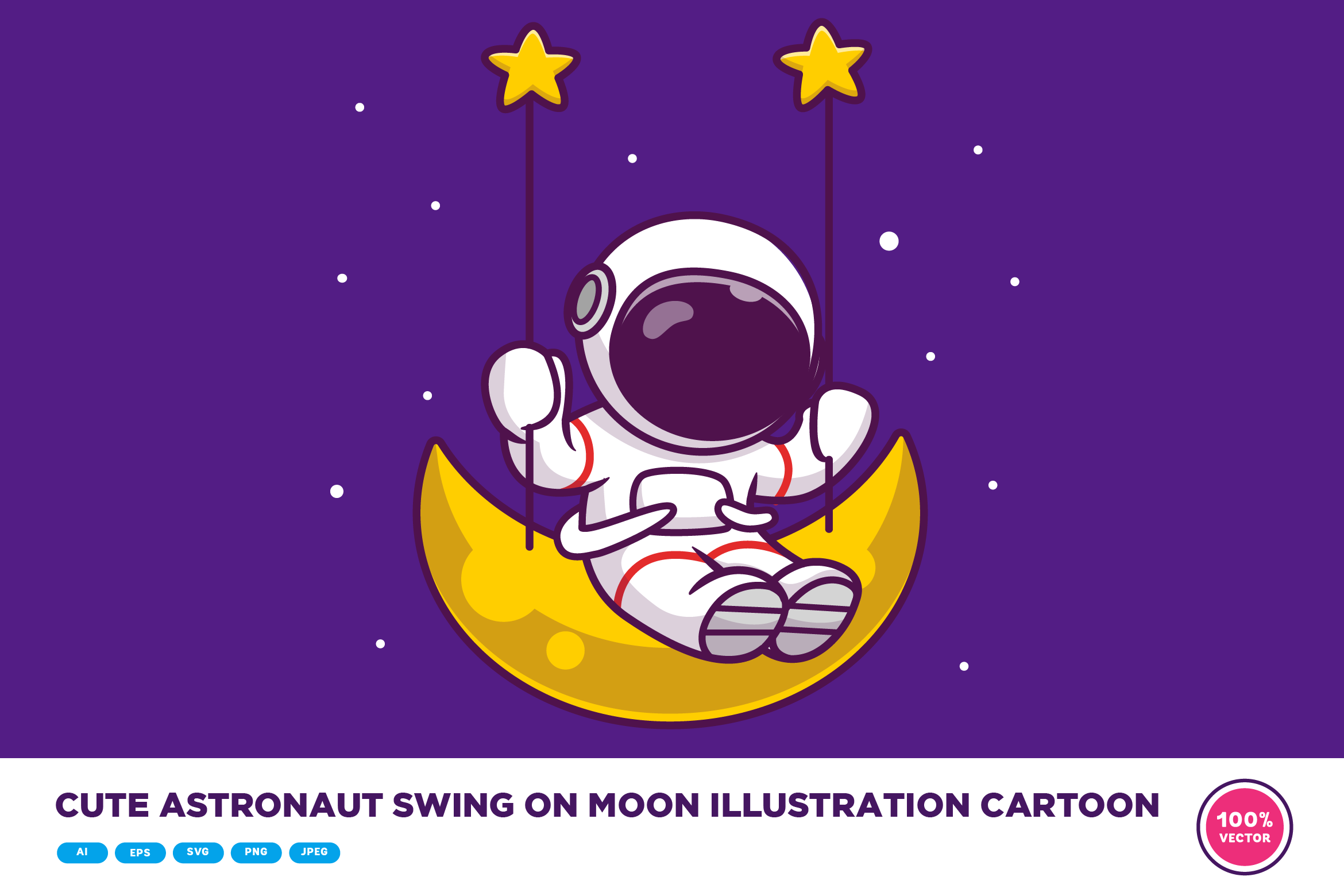 Cute Astronaut Swing On Moon Cartoon, a Person Illustration by Catalyst ...