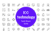100 Technology Doodle Icons, an Icon by Creative Stall