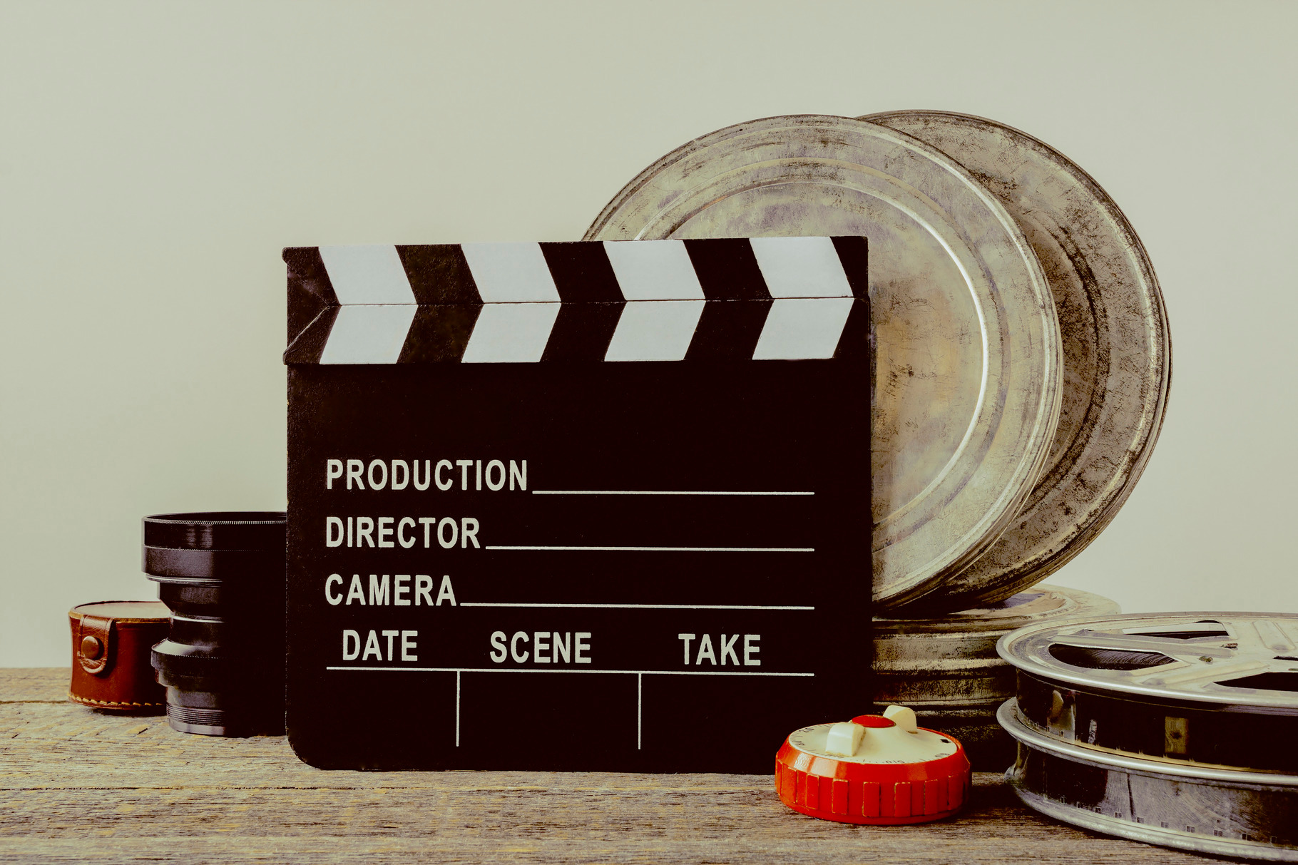 Clapperboard tin boxes with film stock photo containing film and movie ...