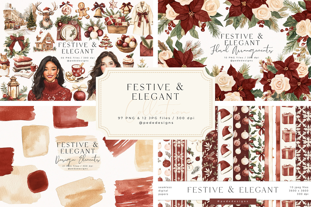 Elegant & Festive Collection, a Seasonal Illustration by PeDe Designs
