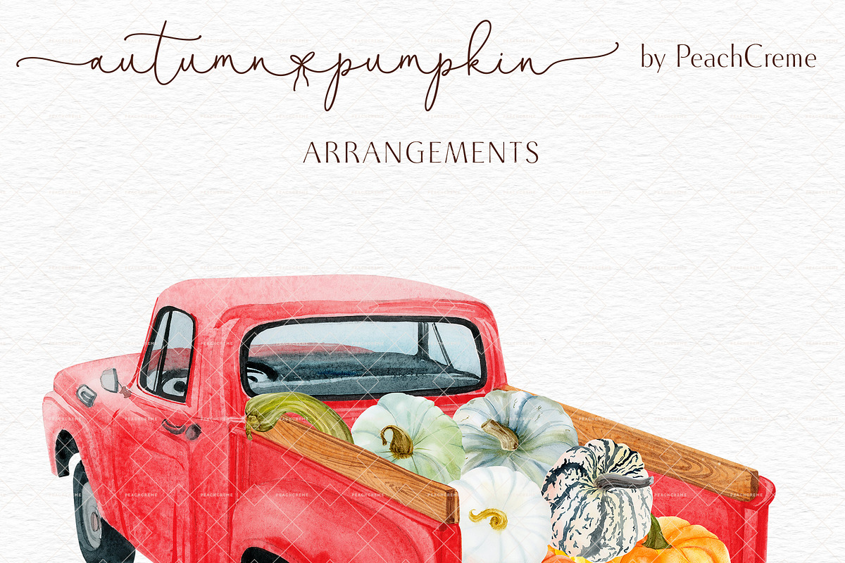 Autumn Pumpkin//Watercolor Set, an Illustration by PeachCremeArt