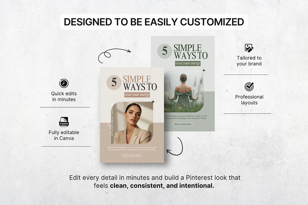 Wellness Pinterest Pin Templates Beige