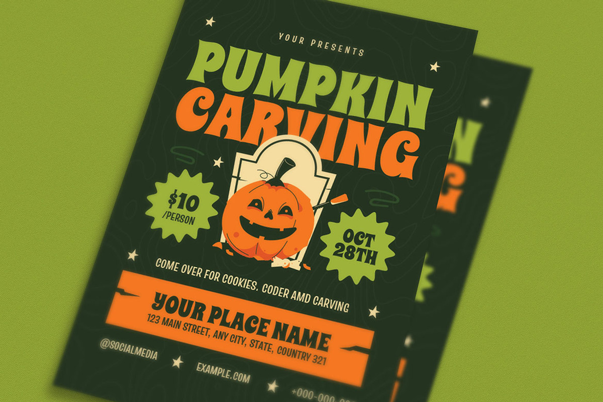 Retro Pumpkin Carving Event Flyer, a Flyer Template by Guuver