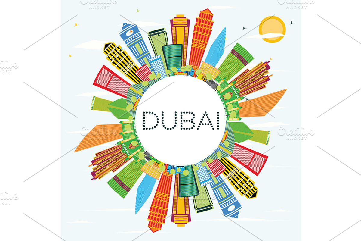 Dubai Skyline with Color Buildings, a Work Illustration by Booblgum ...