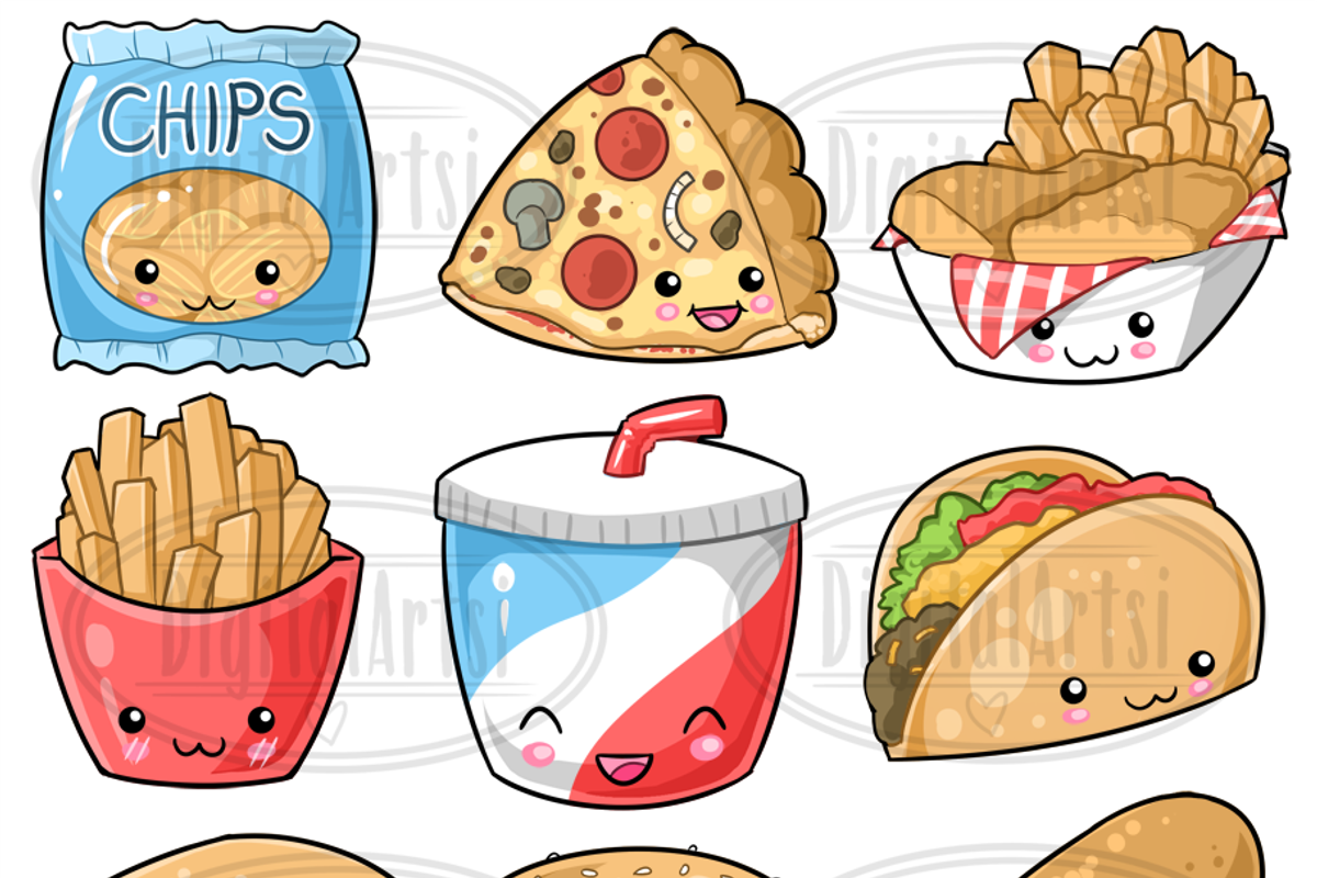 Kawaii Junk Food Clipart, a Food Illustration by DigitalArtsi