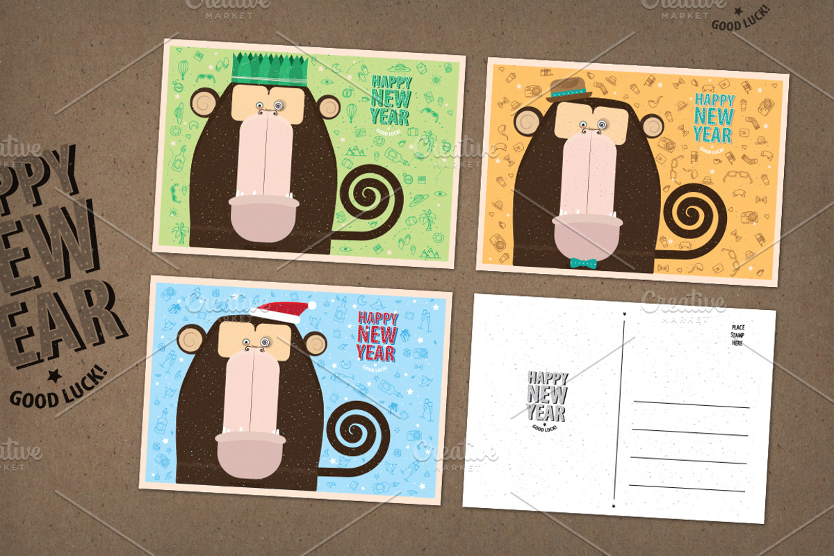 New Year: vector postcards set, a Card Template by Alex and Aris