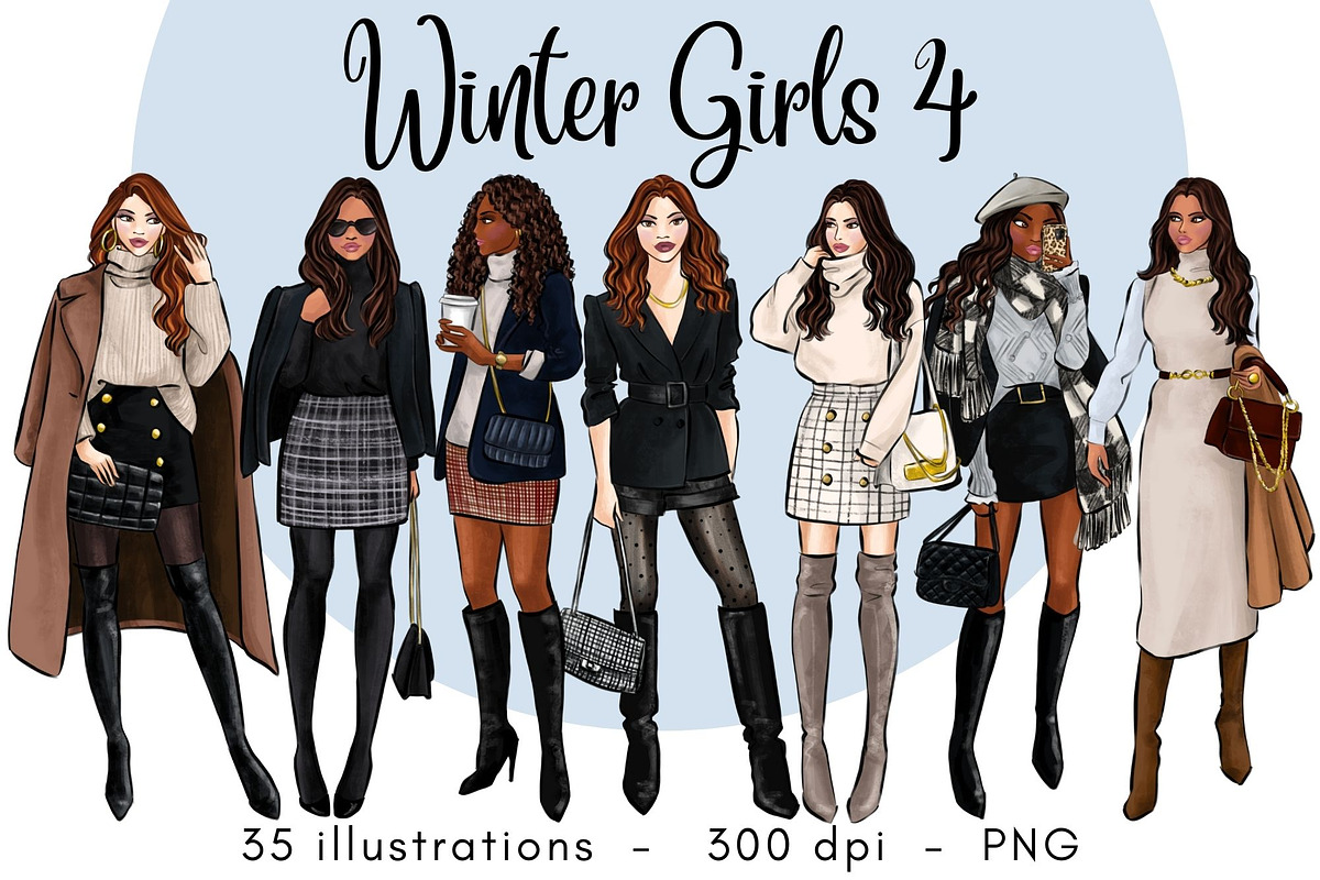 Winter Girls 4 clipart set, a Person Illustration by Parinaz Wadia ...